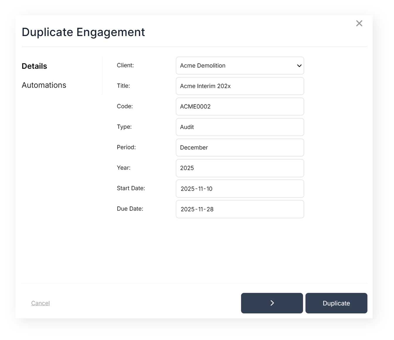 Duplicate or Roll Forward an Engagement – AuditDashboard Help Center